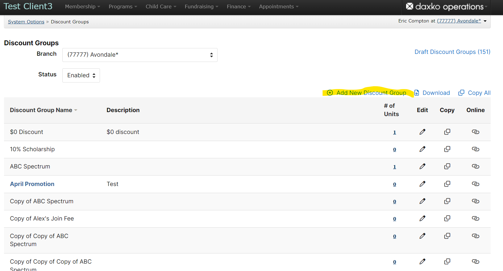 DAXKO OPERATIONS: Discount Group Setup